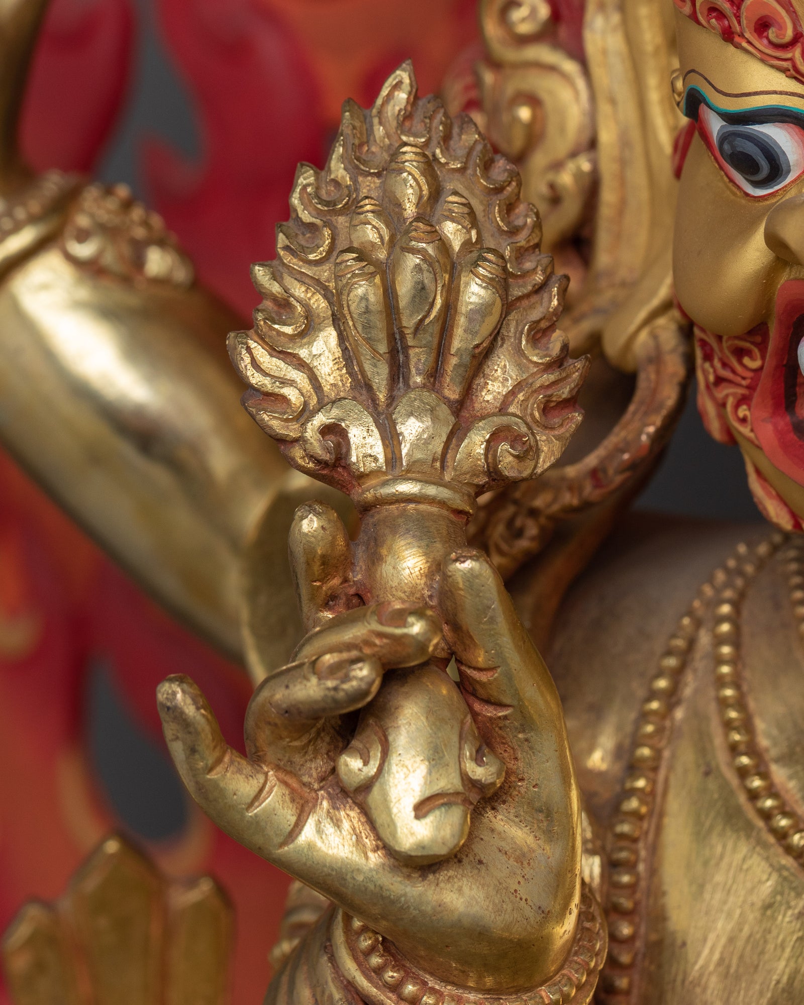 White Mahakala Sculpture | 24K Gold Gilded Statue of Wrathful Buddhist