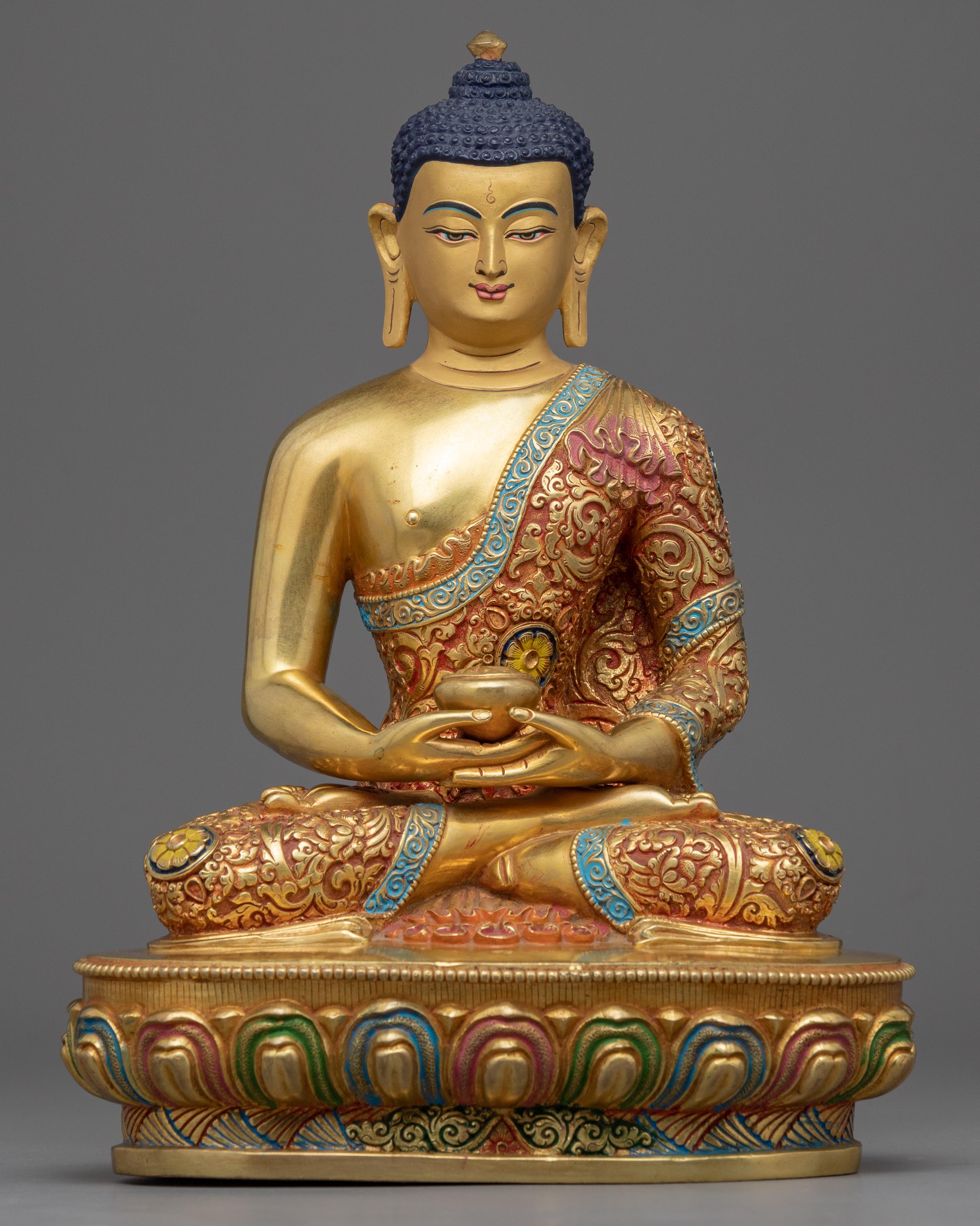Gold Gilded Amitabh Buddha Statue | Multi-colored Gold Buddhist Art