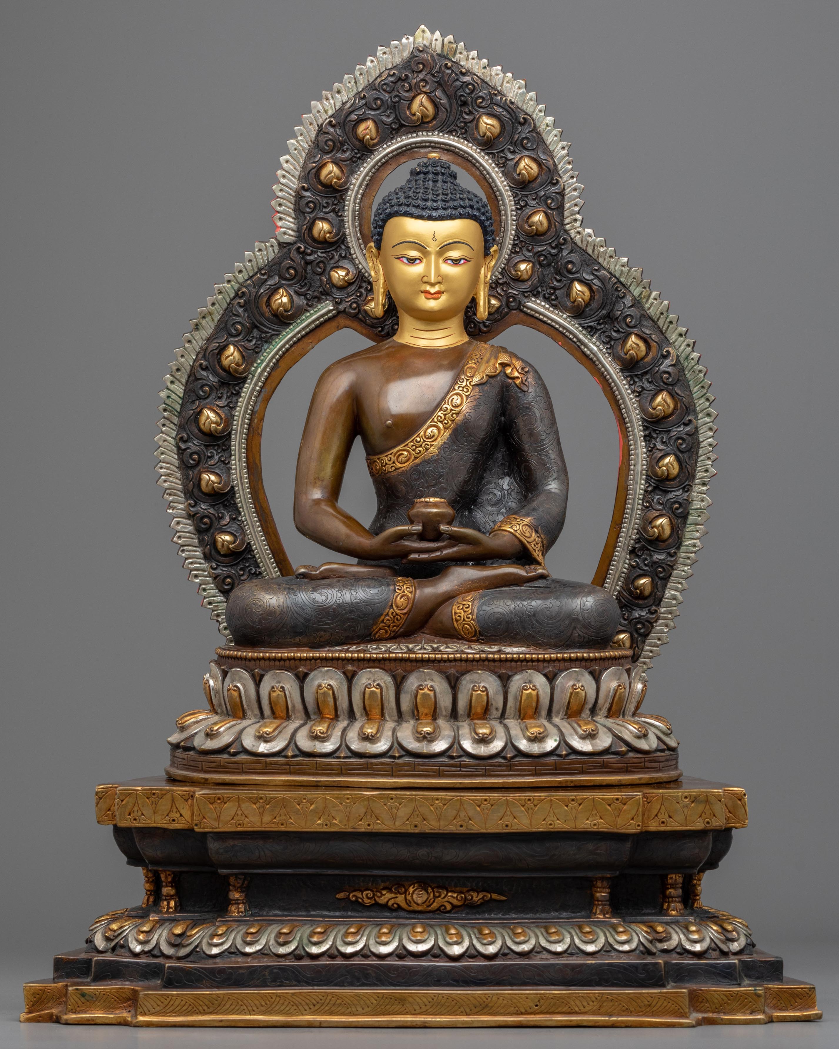 Amitabha With Halo Infinite Light Buddha Statue | Tibetan Art Plated w