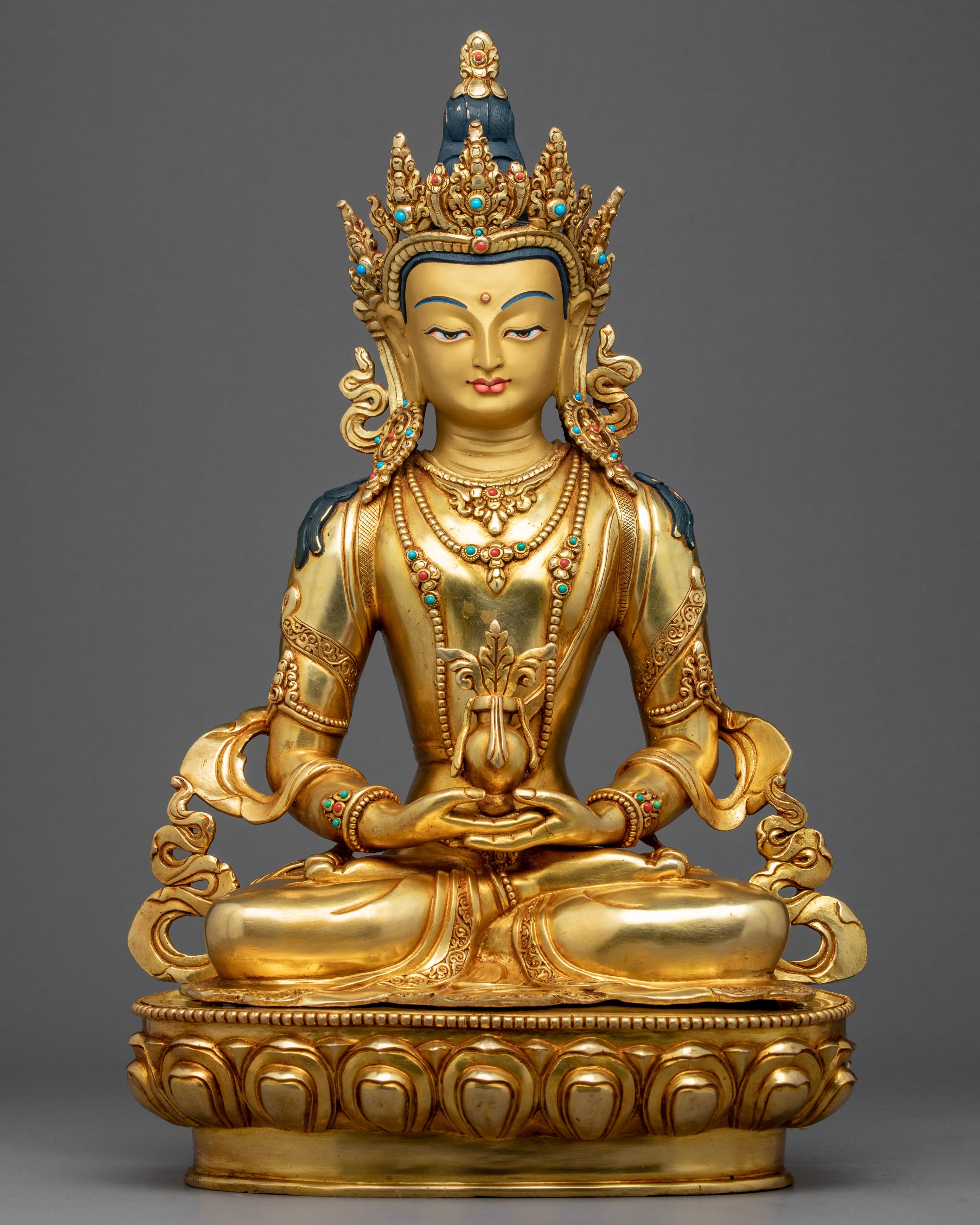 Amitayus Buddha Sculpture Bodhisattva | Himalayan Art | Gold Gilded