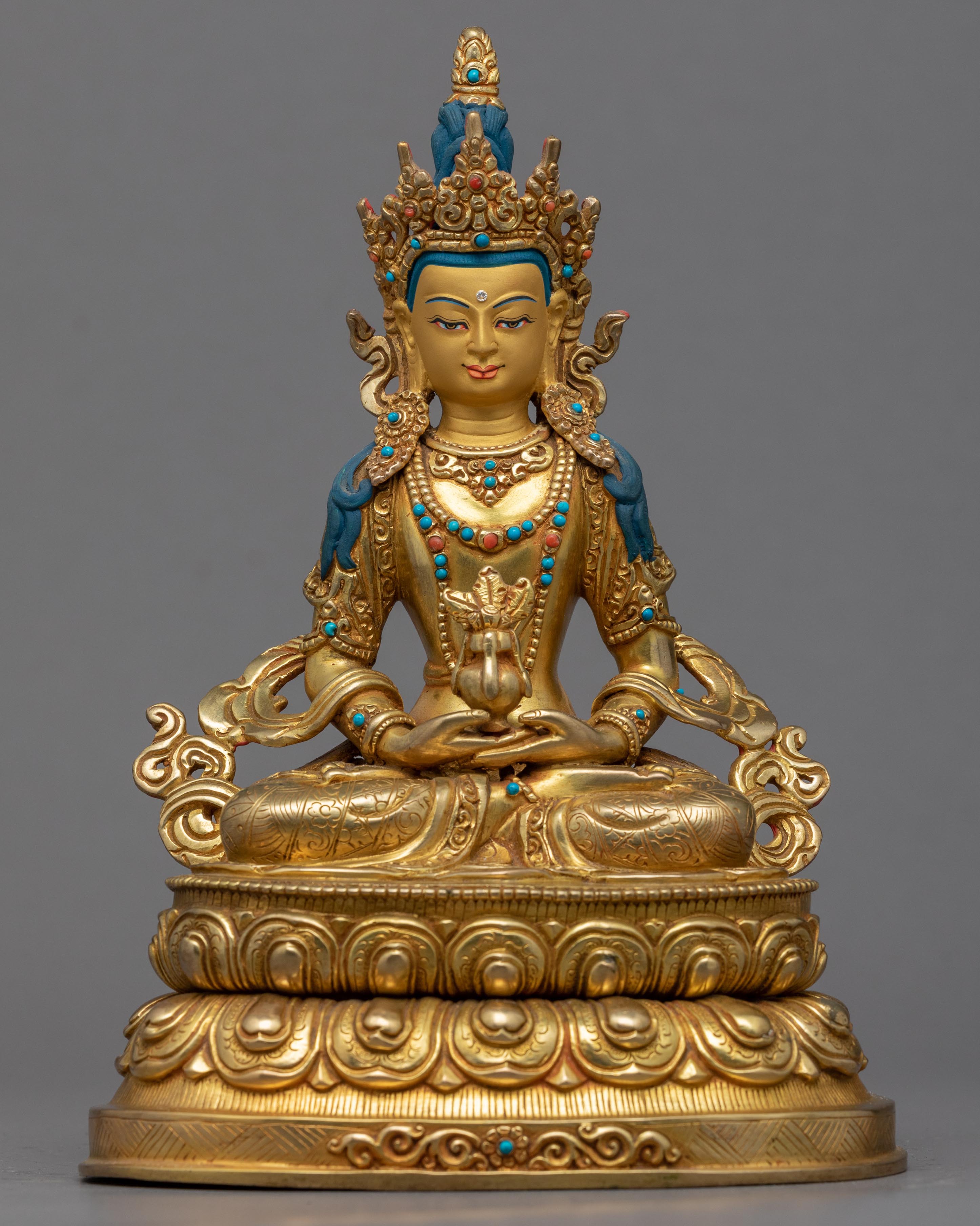 Amitayus Statue | Bodhisattva Amitayus Gold Gilded Sculpture