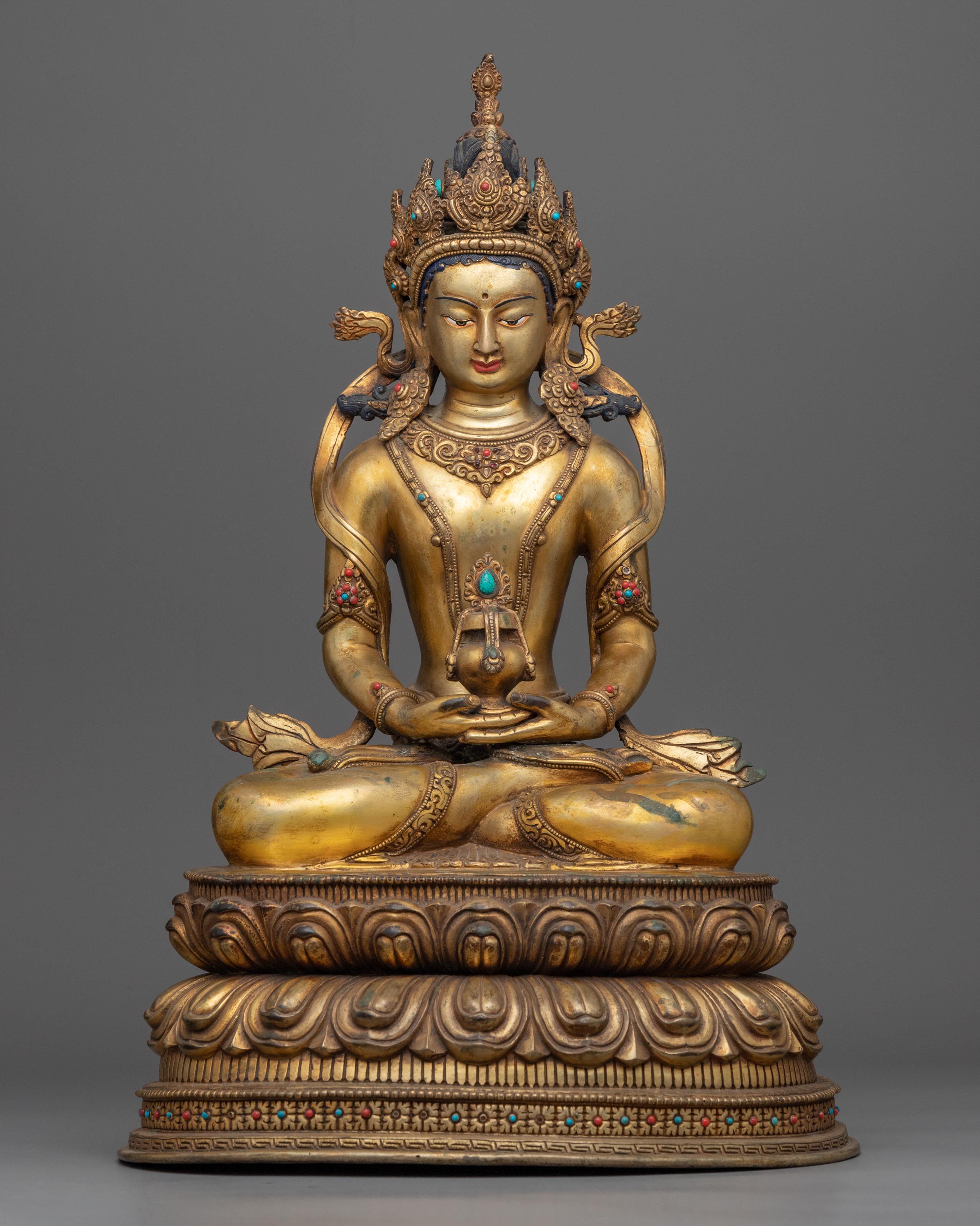 Seated Amitayus Buddha Statue | Traditional Buddhist Antique Finish St