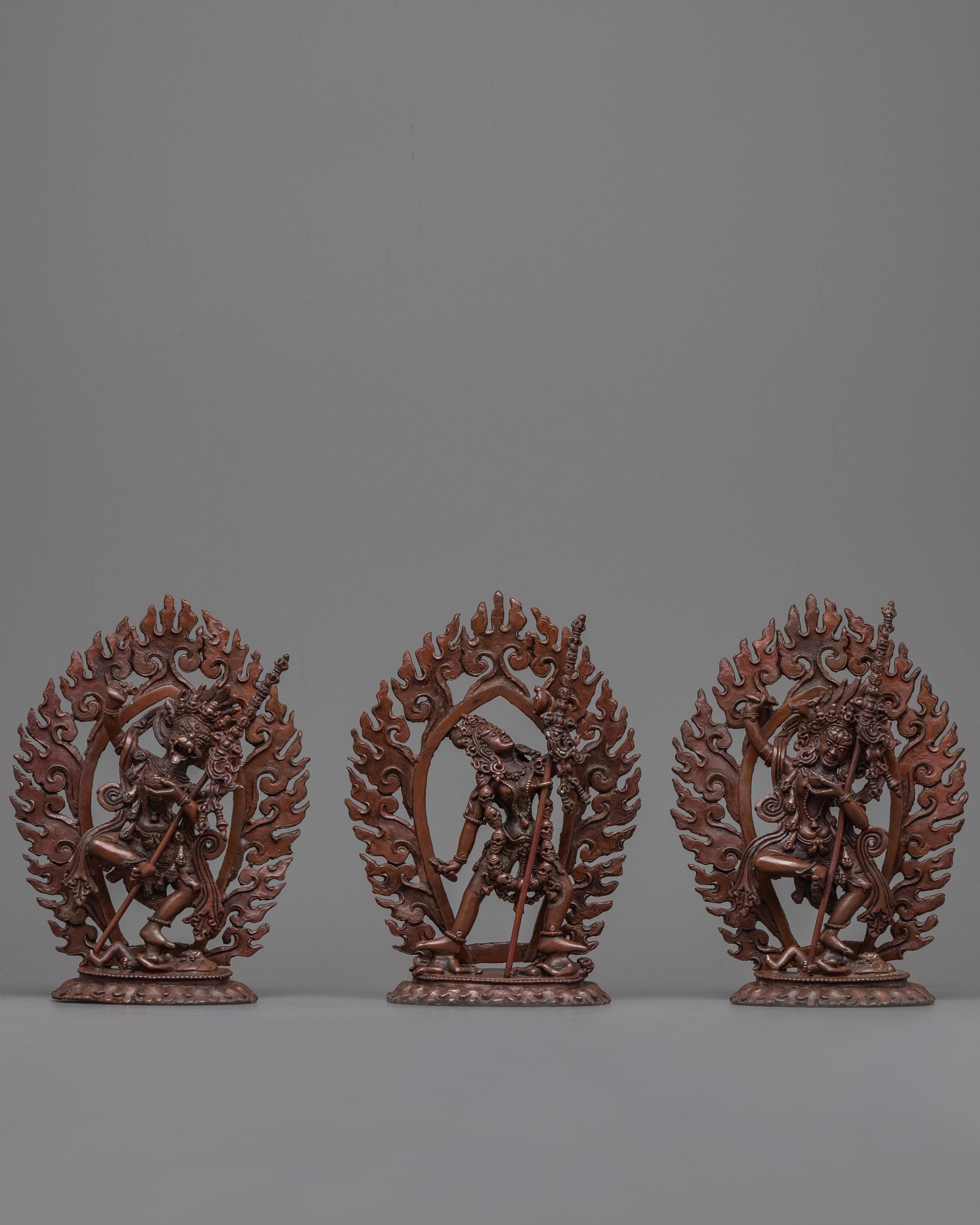 Exquisite Set of 3 Oxidized Copper Dakini Female Statues | Spiritual C