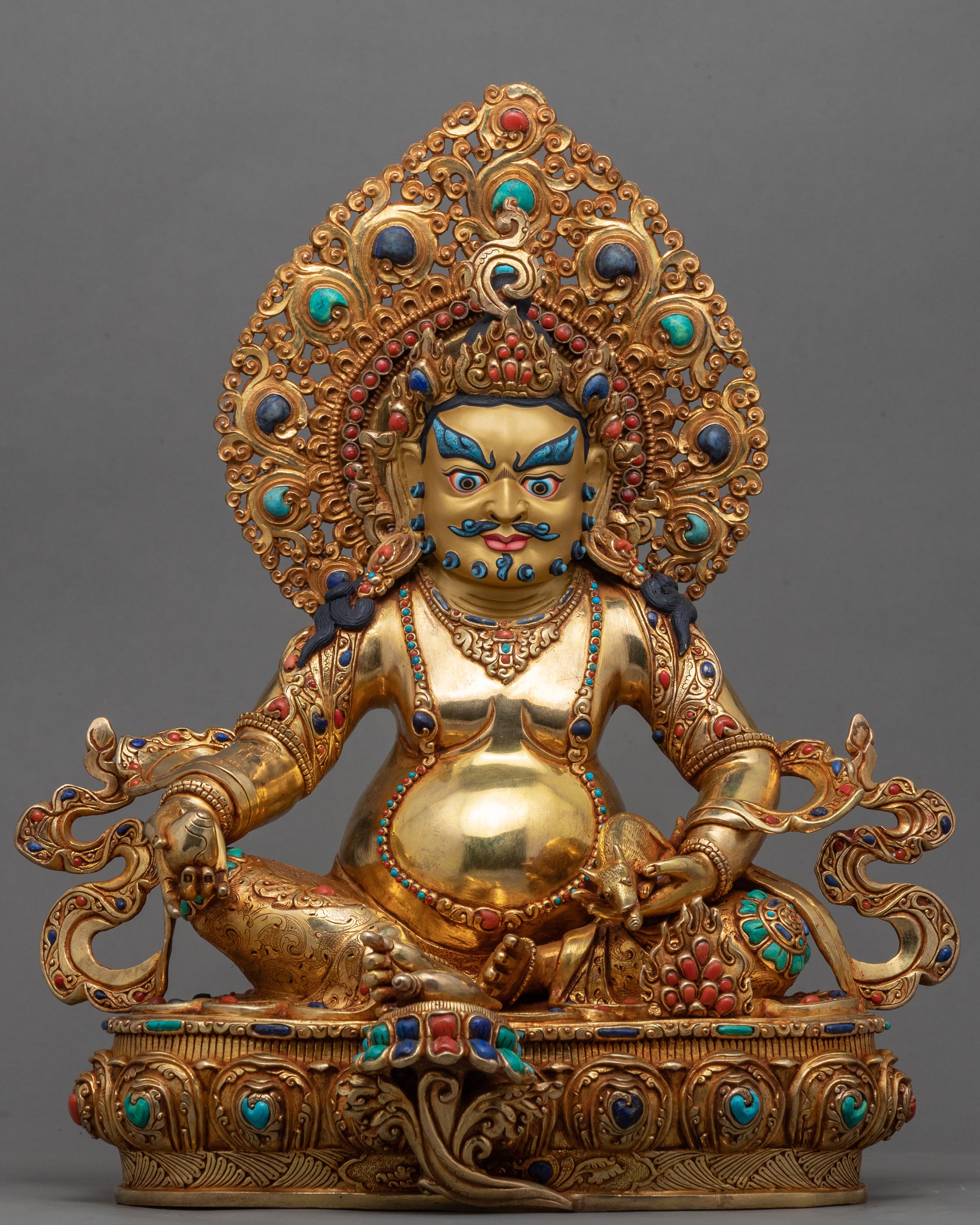 Traditional Tibetan Dzambala Gold Statue | Himalayan Tibetan Wealth De