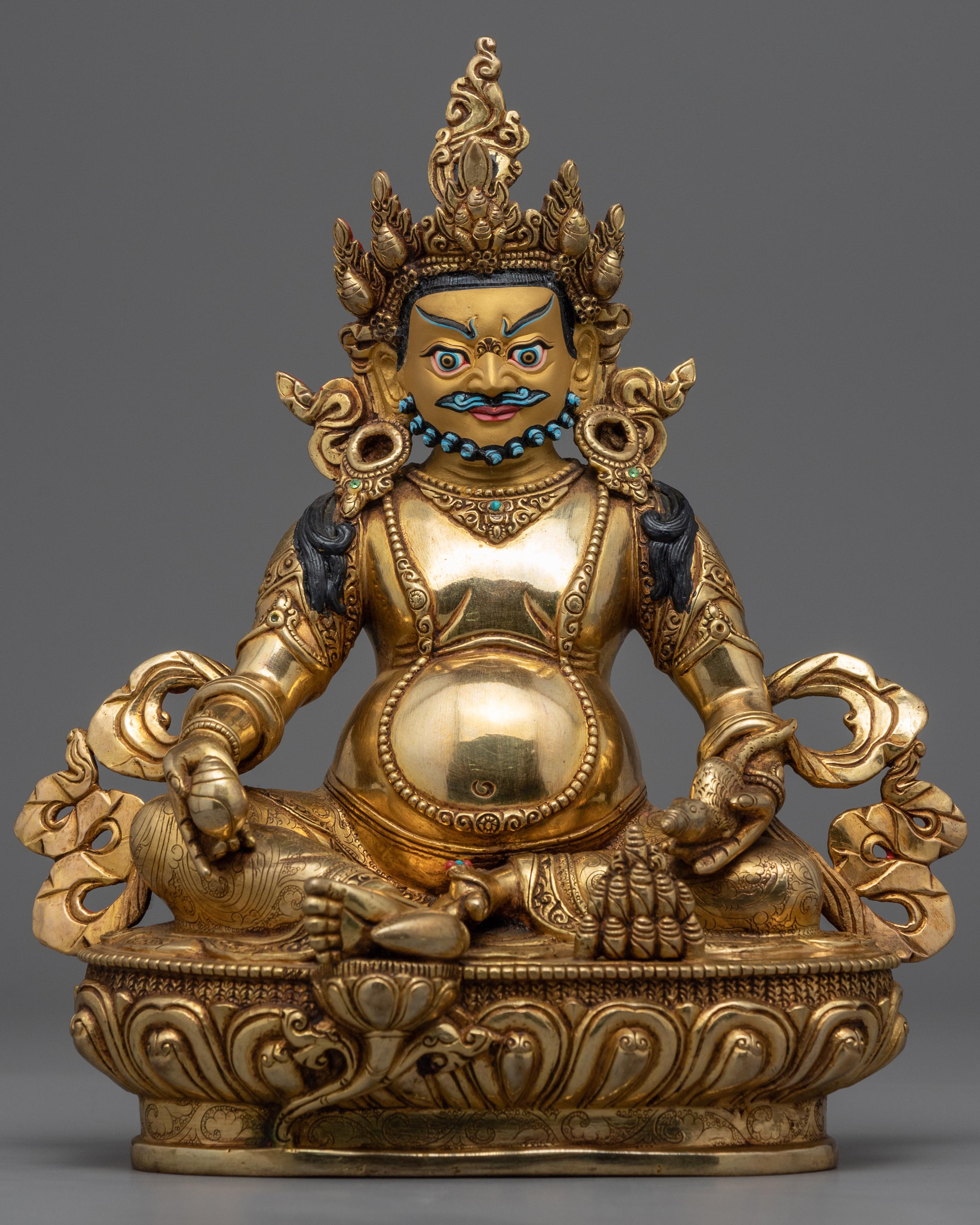 Dzambhala Buddha God of Wealth Statue | Gold Gilded Buddhist Art