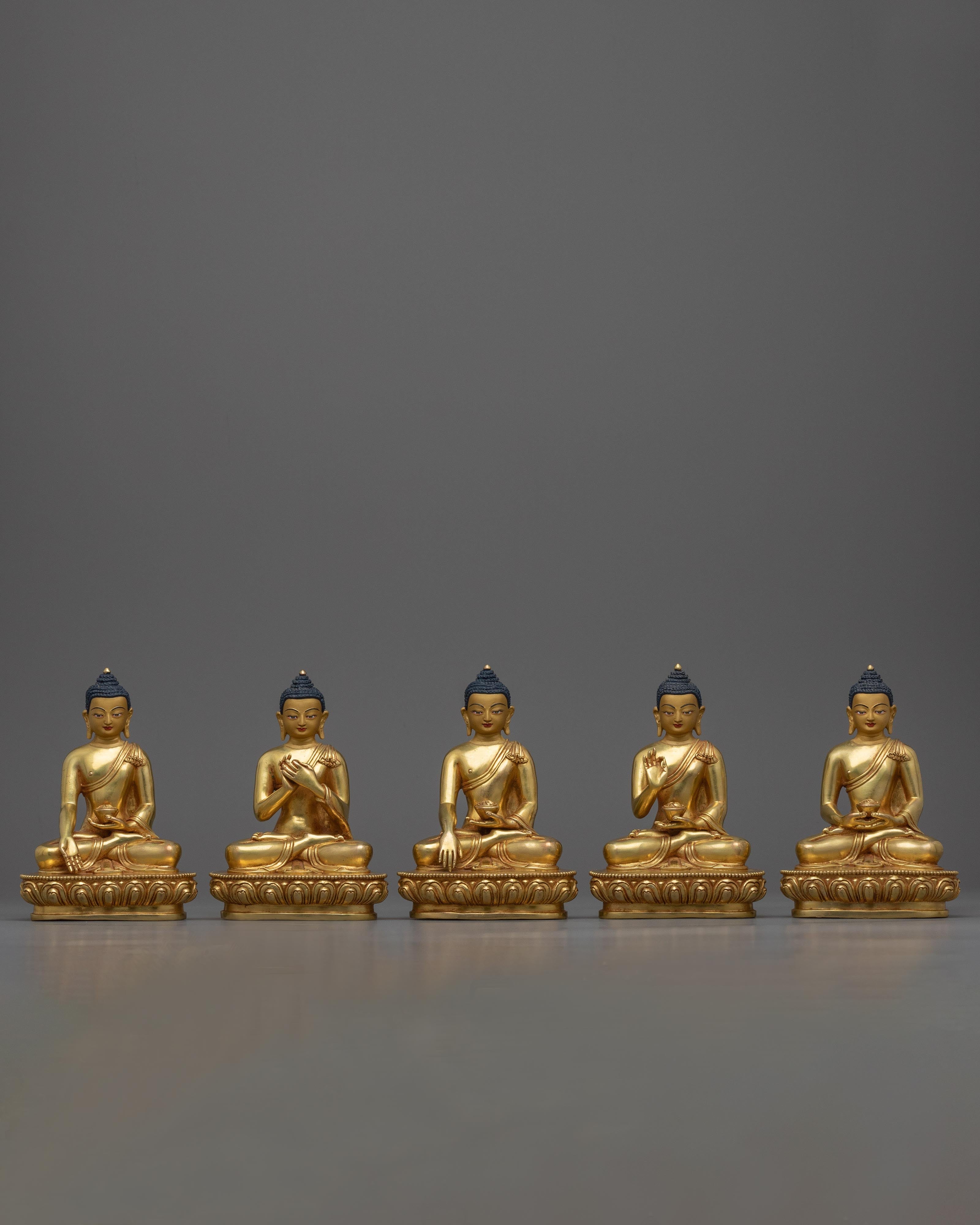 Five Dhyani Buddhas Statues Set | Gold Gilded Buddha Statue Set