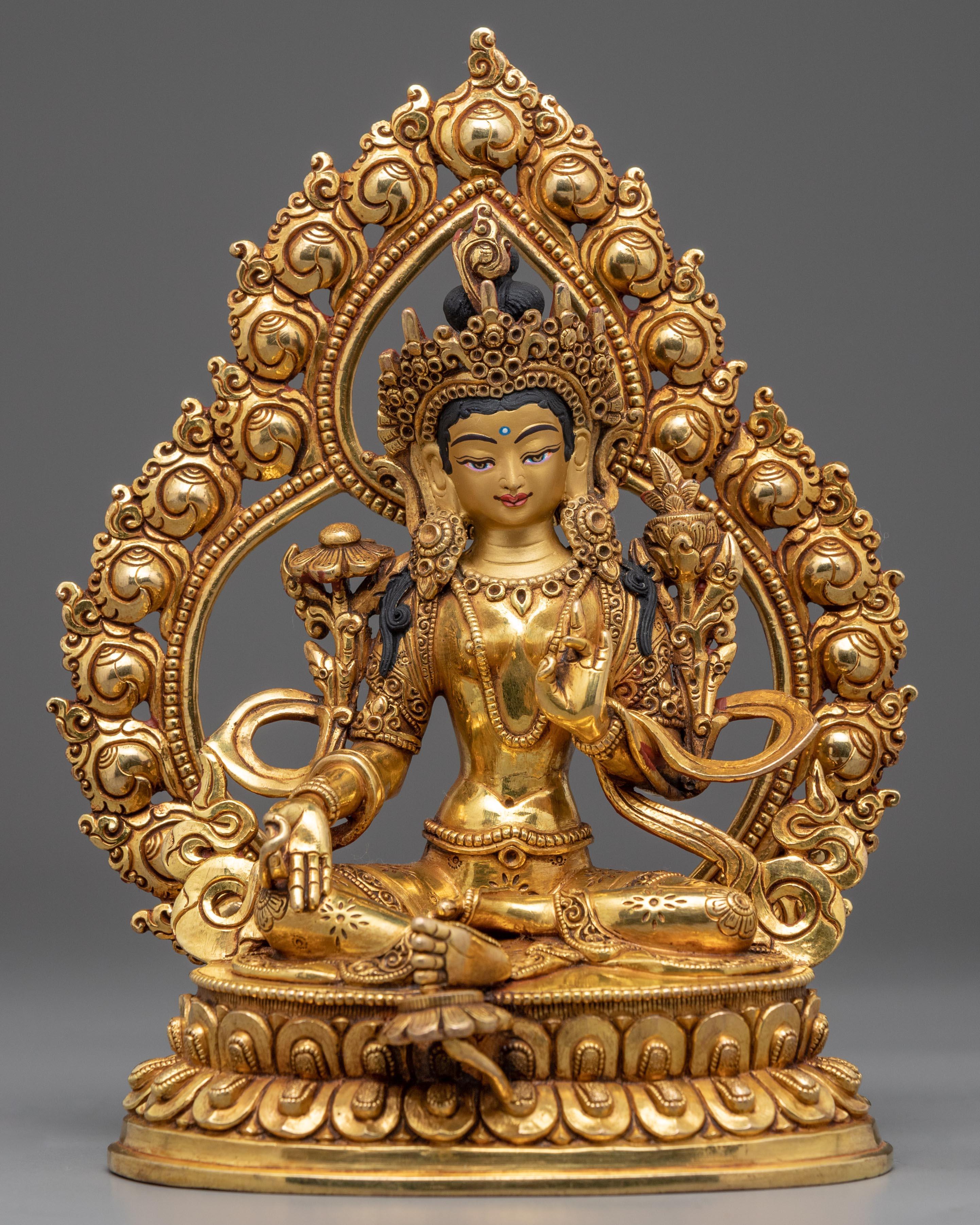 Buddhist Tara Statue | Traditionally Hand-carved Figurine of Green Tar