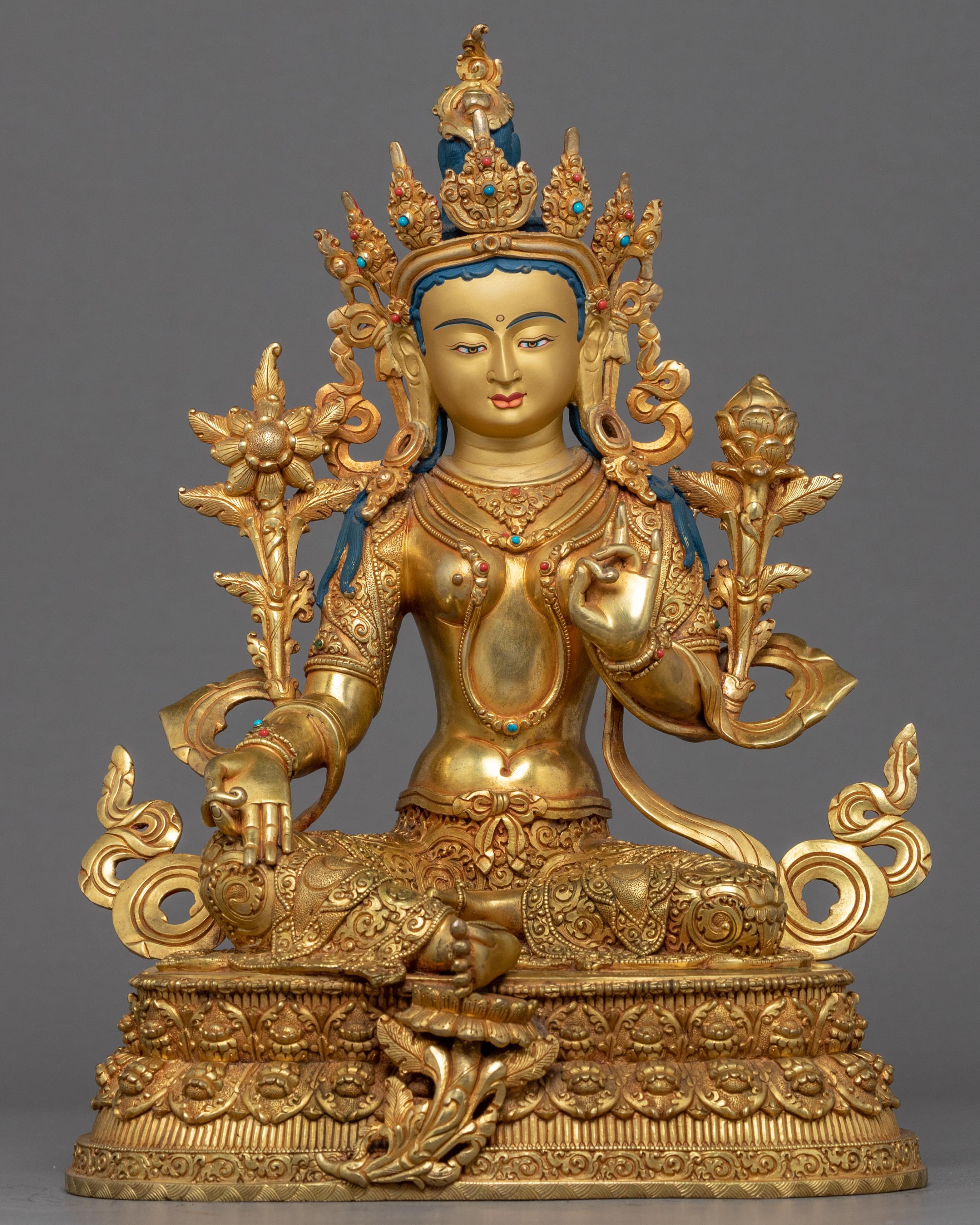 Statue of Green Tara Nepal | Mother Tara Statue | 24k Gold Gilded