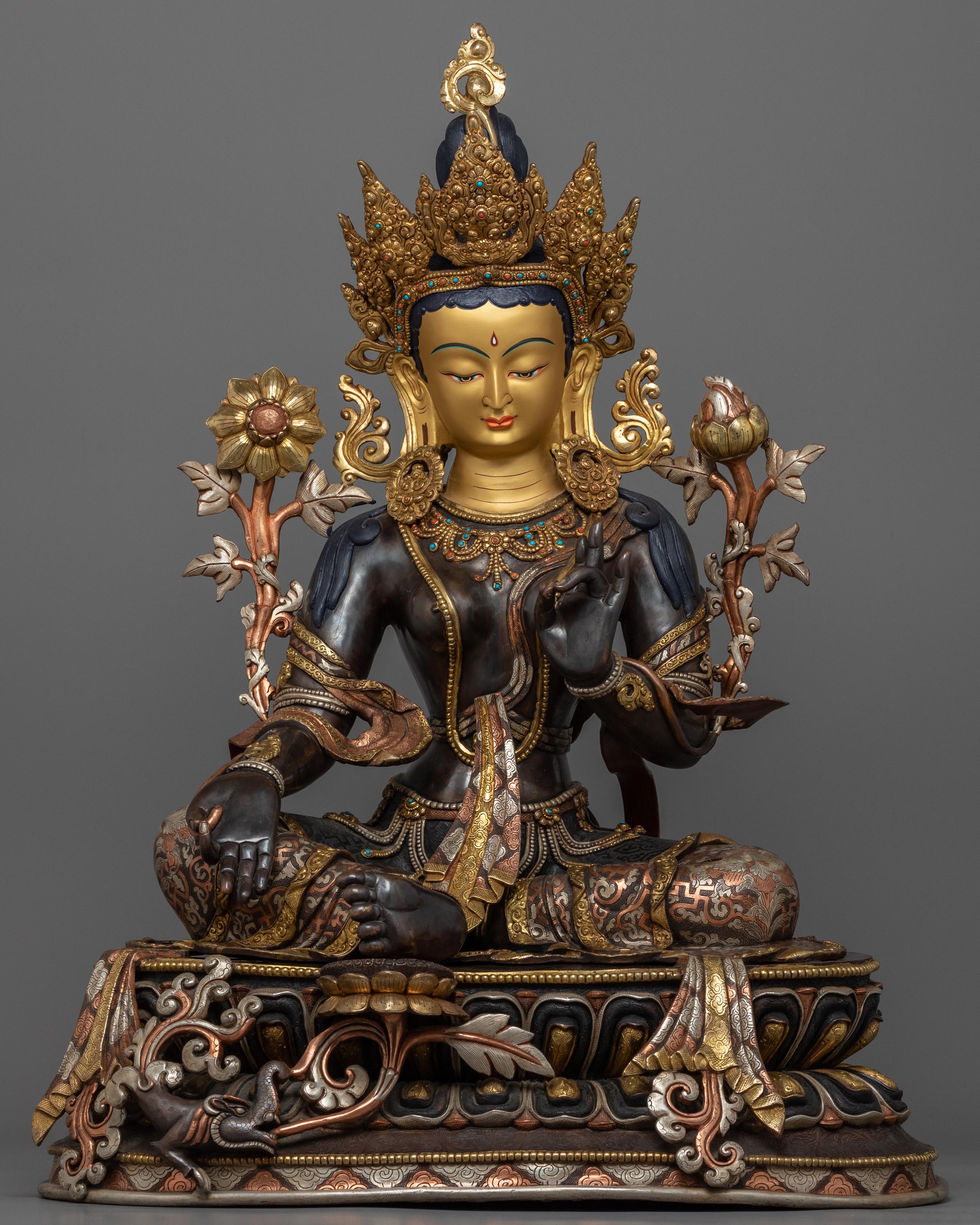 Green Tara Princess Statue | Traditional Tibetan Copper & Gold Statue