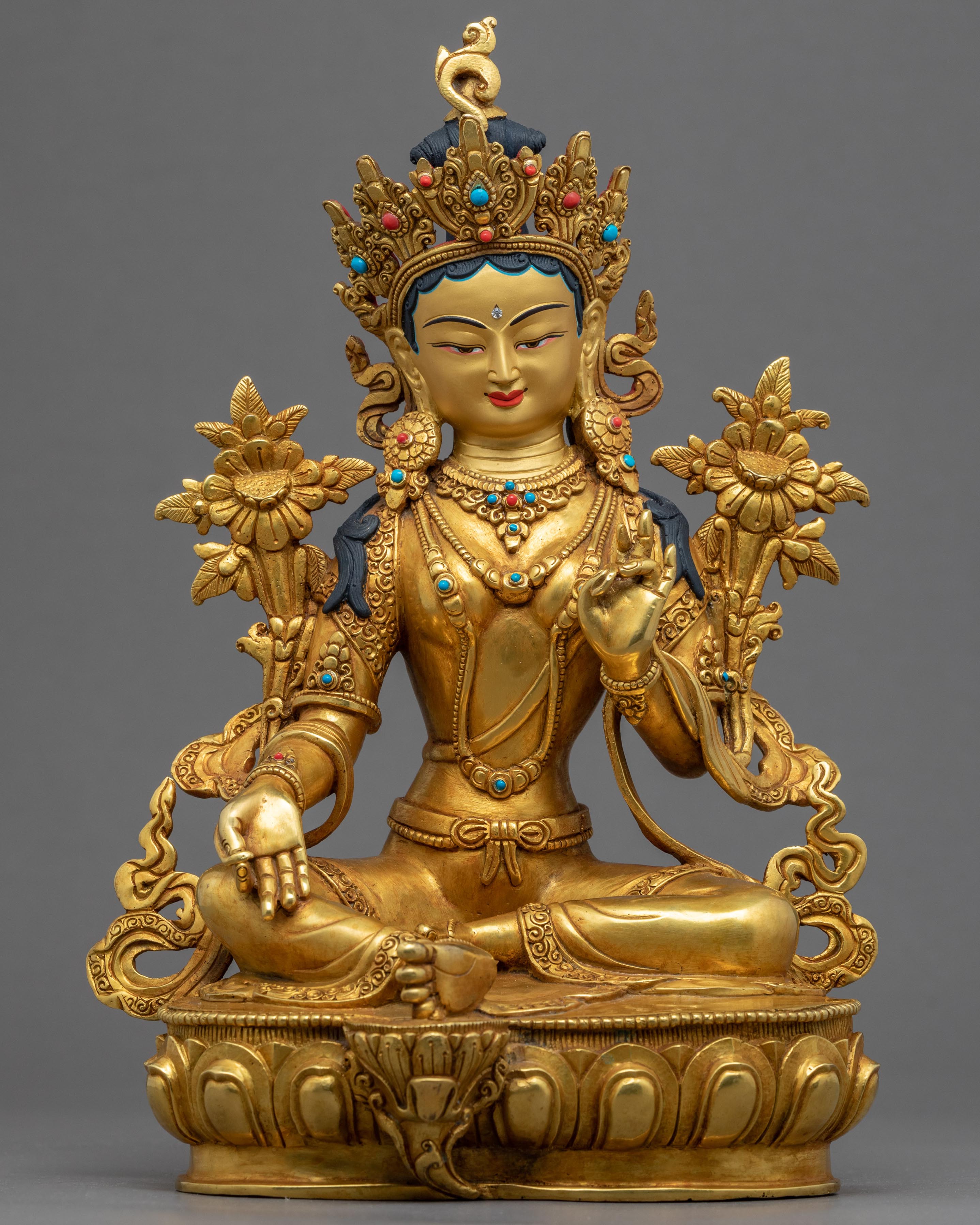 Green Tara Devi Buddha Sculpture | Traditional Tibetan Art Of Female B