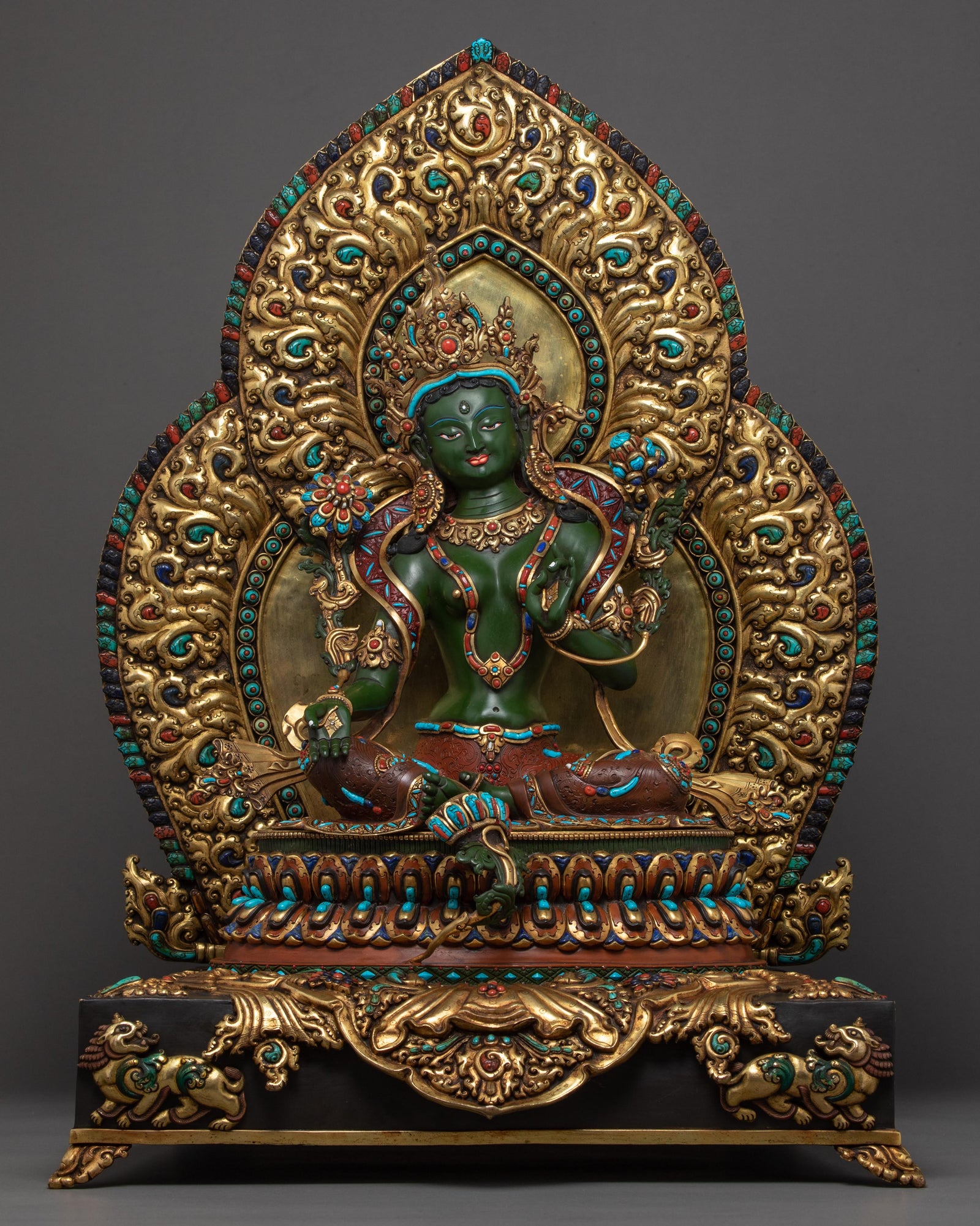 Green Tara Rare Throne Statue | Himalayan Hand-made Art