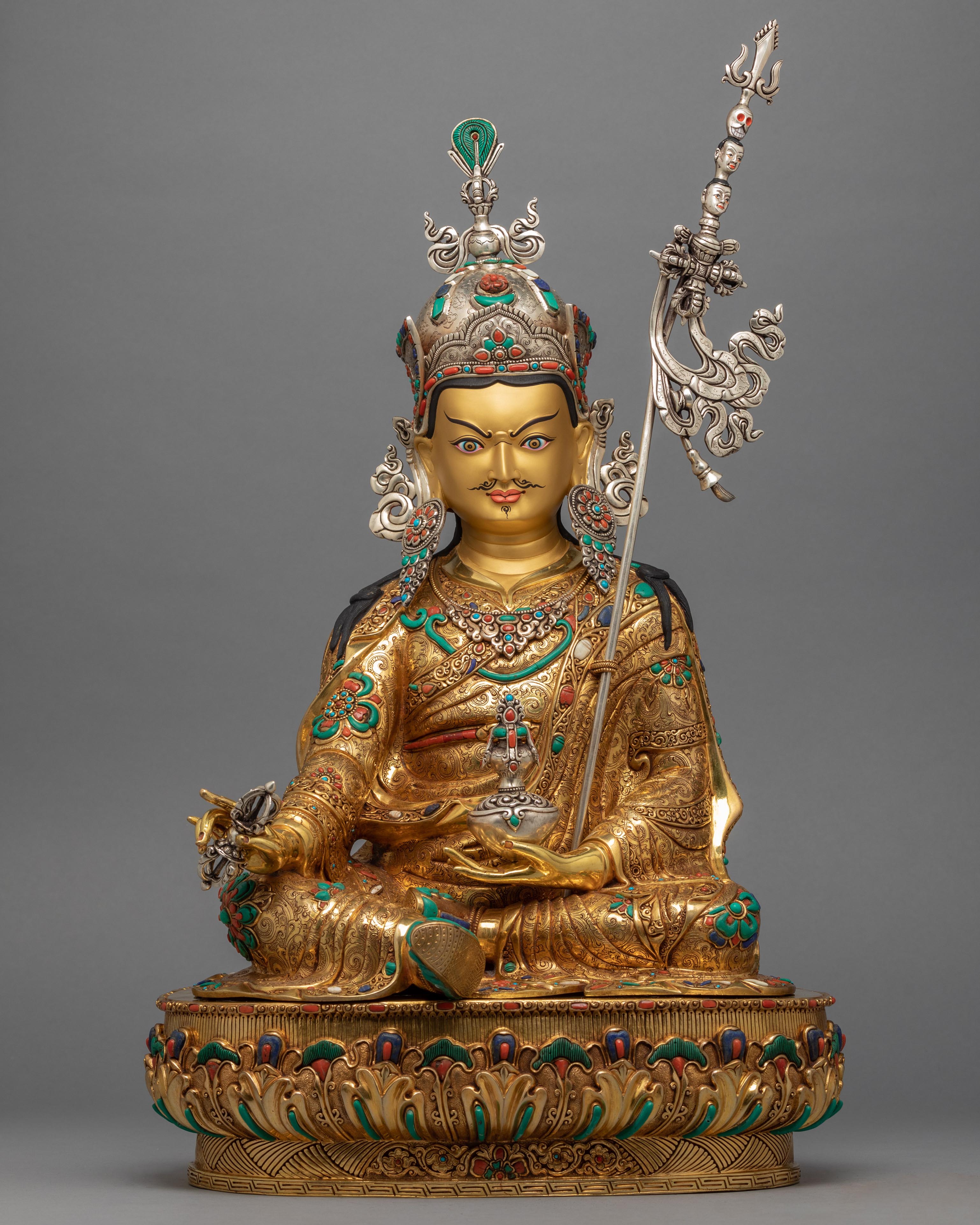 Lotus Born Master Guru Rinpoche Gold Statue | Tibetan Master Padmasamb