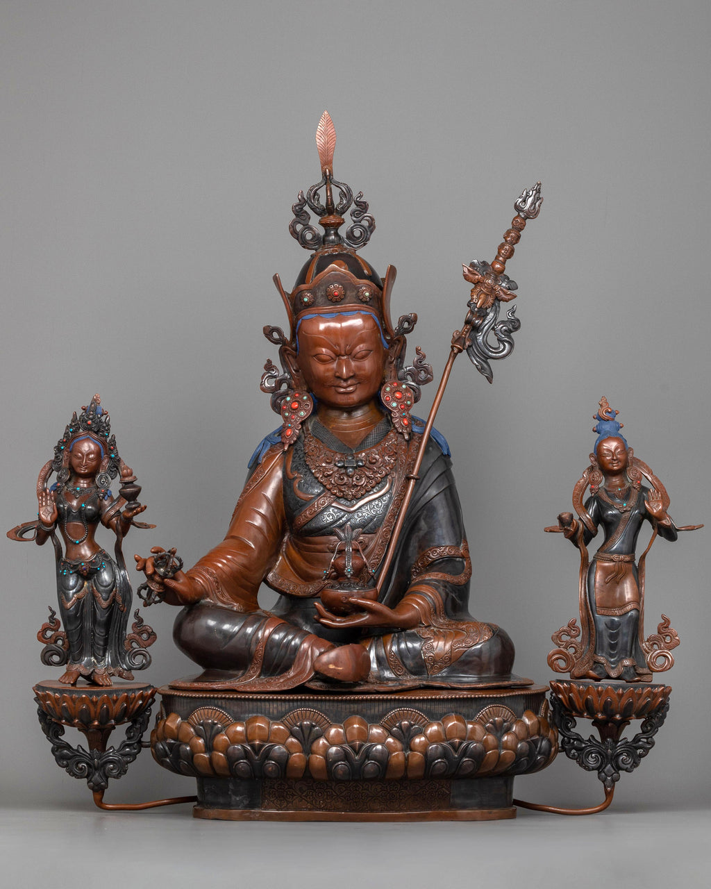 Guru Rinpoche Statue with Mandarva & Yeshe Tsogyal | Himalayan Buddhis