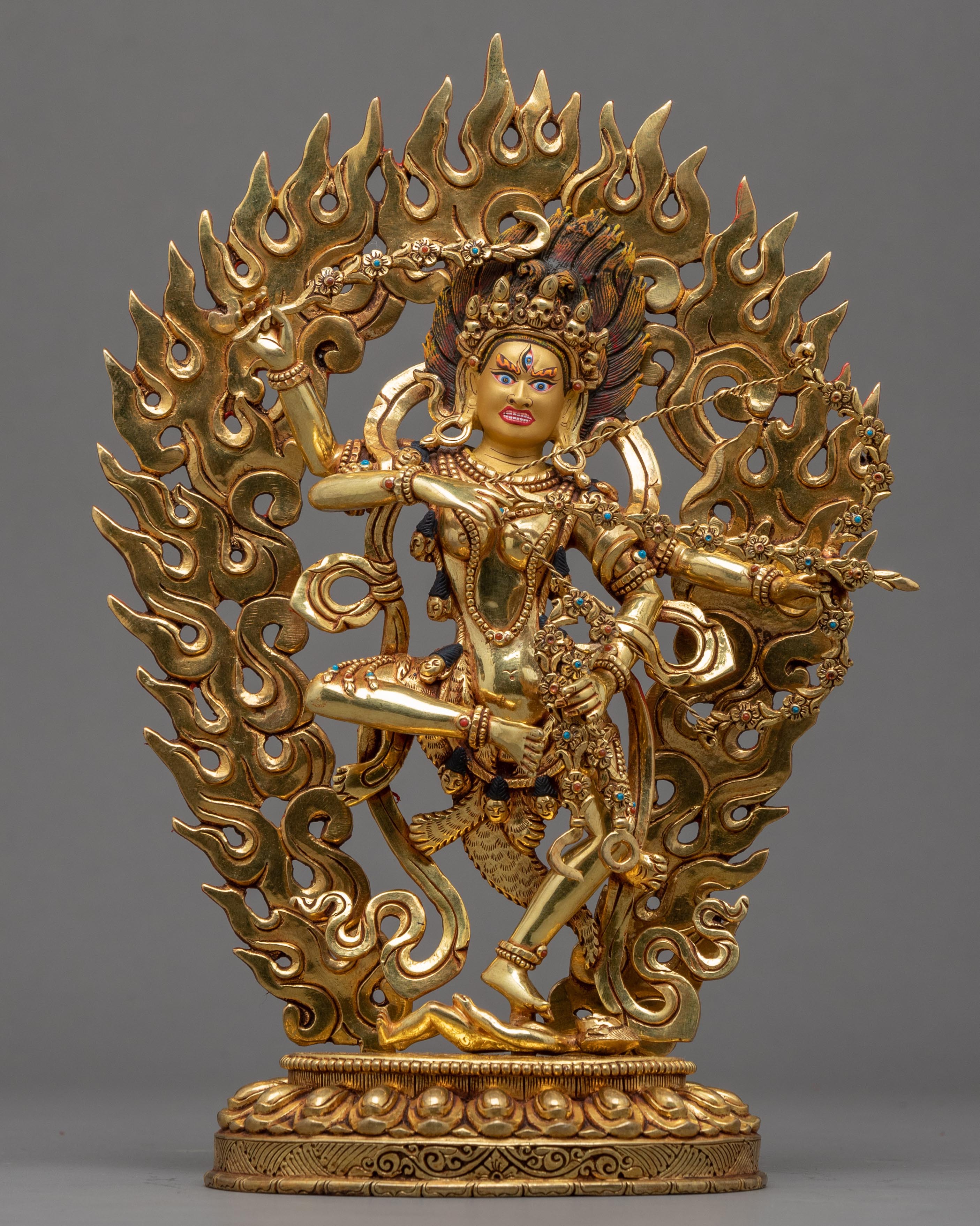 Hand-Carved Kurukulle Sadhana Sculpture | Tibetan Dakini Kurukulla Gol