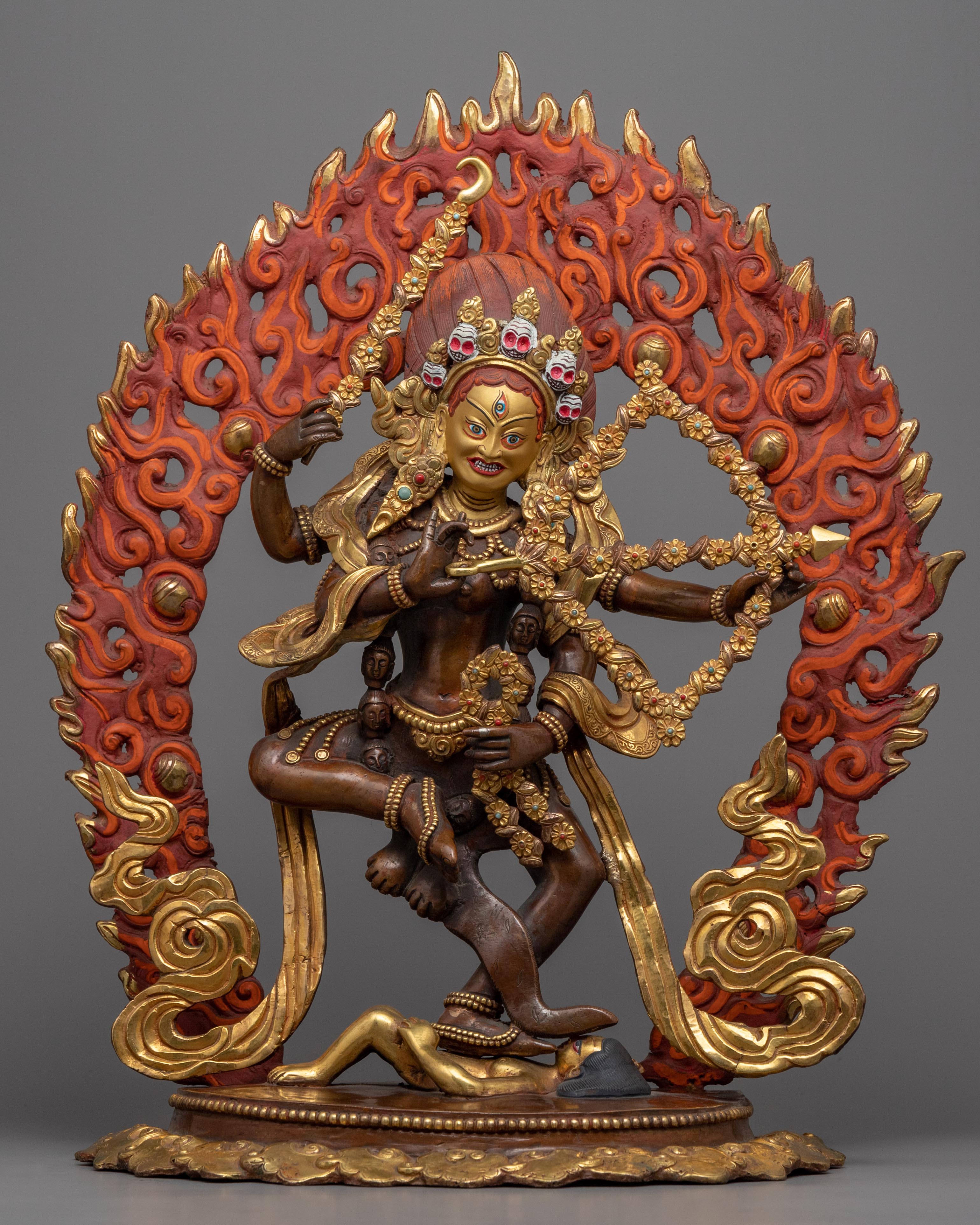 Gold Gilded Kurukulla Dakini Statue | Hand Carved Himalayan Buddhist S