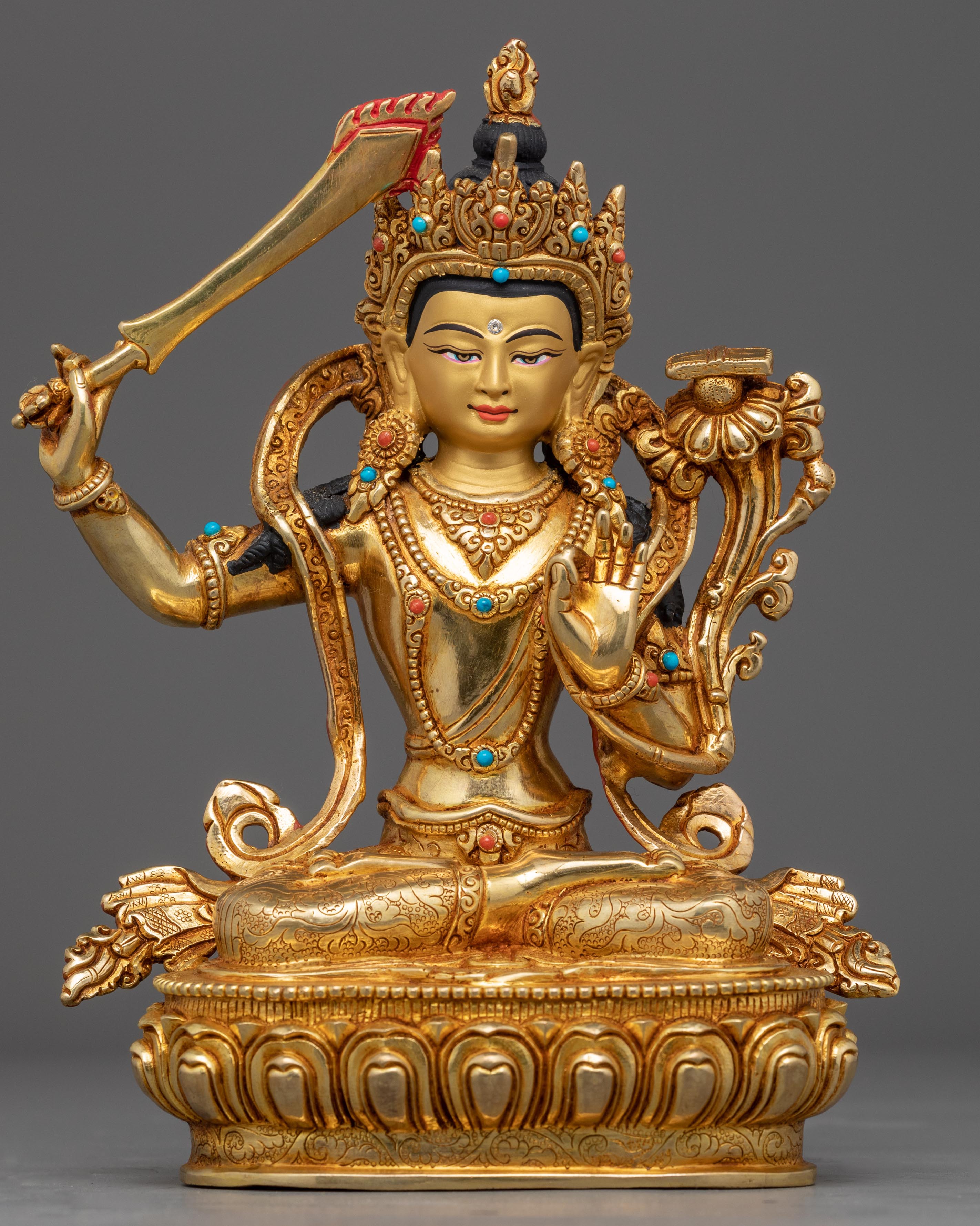 Manjushri Statue Tibetan | Handmade Bodhisattva Deity
