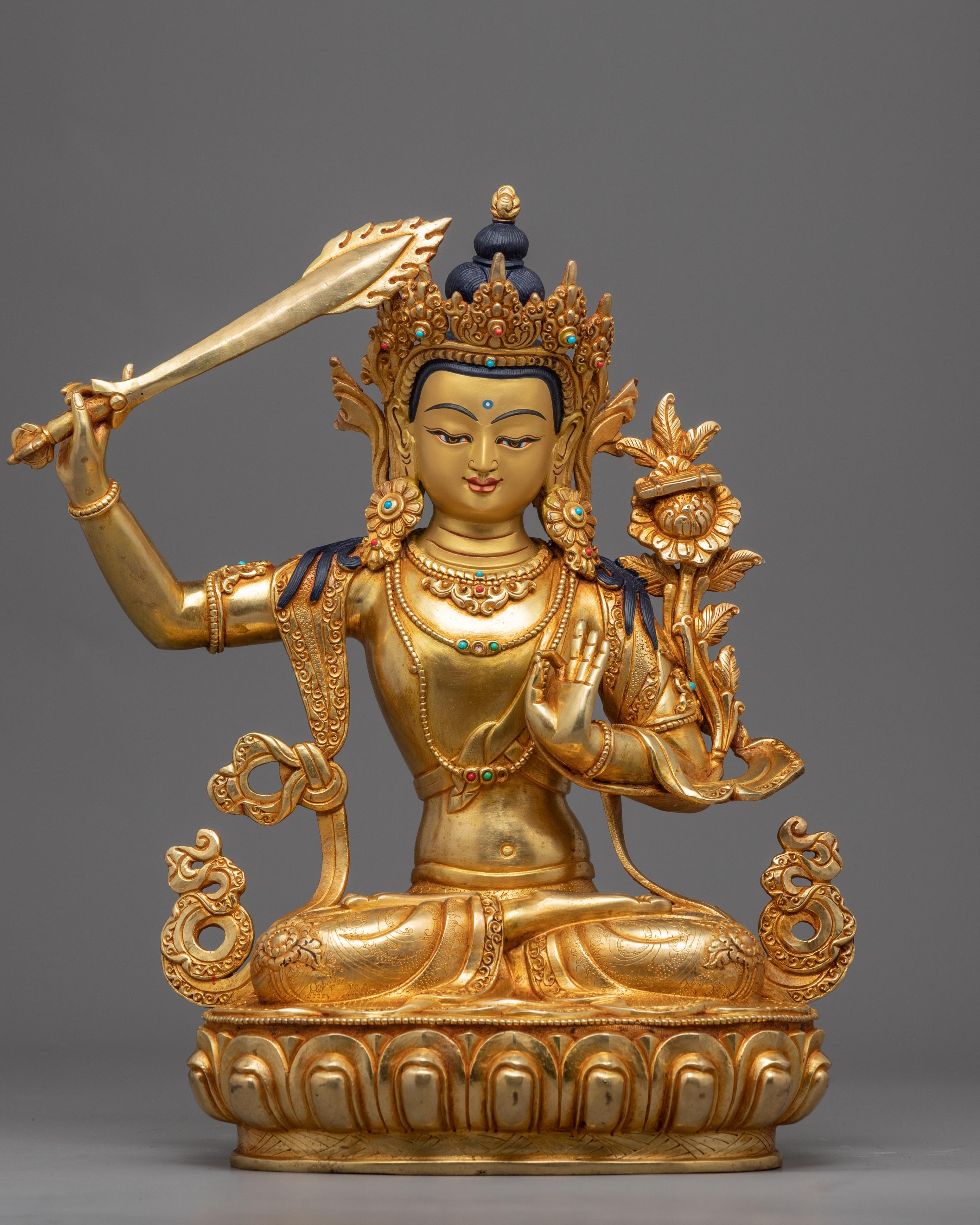 Manjushri Flaming Sword Sculpture | Bodhisattva Art for Meditation
