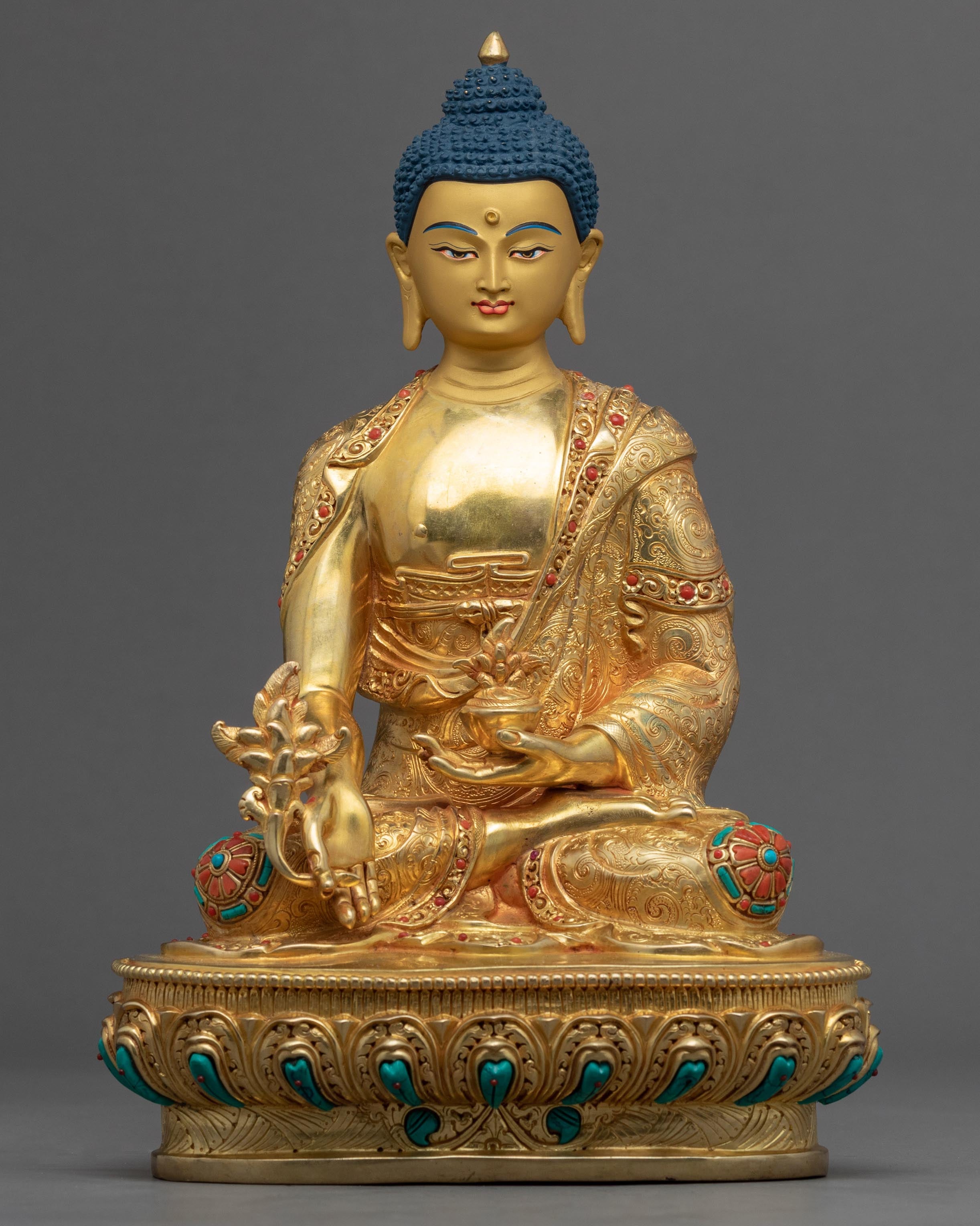 Tibetan Buddha Healing Meditation Statue | Gold Gilded Statue For Medi