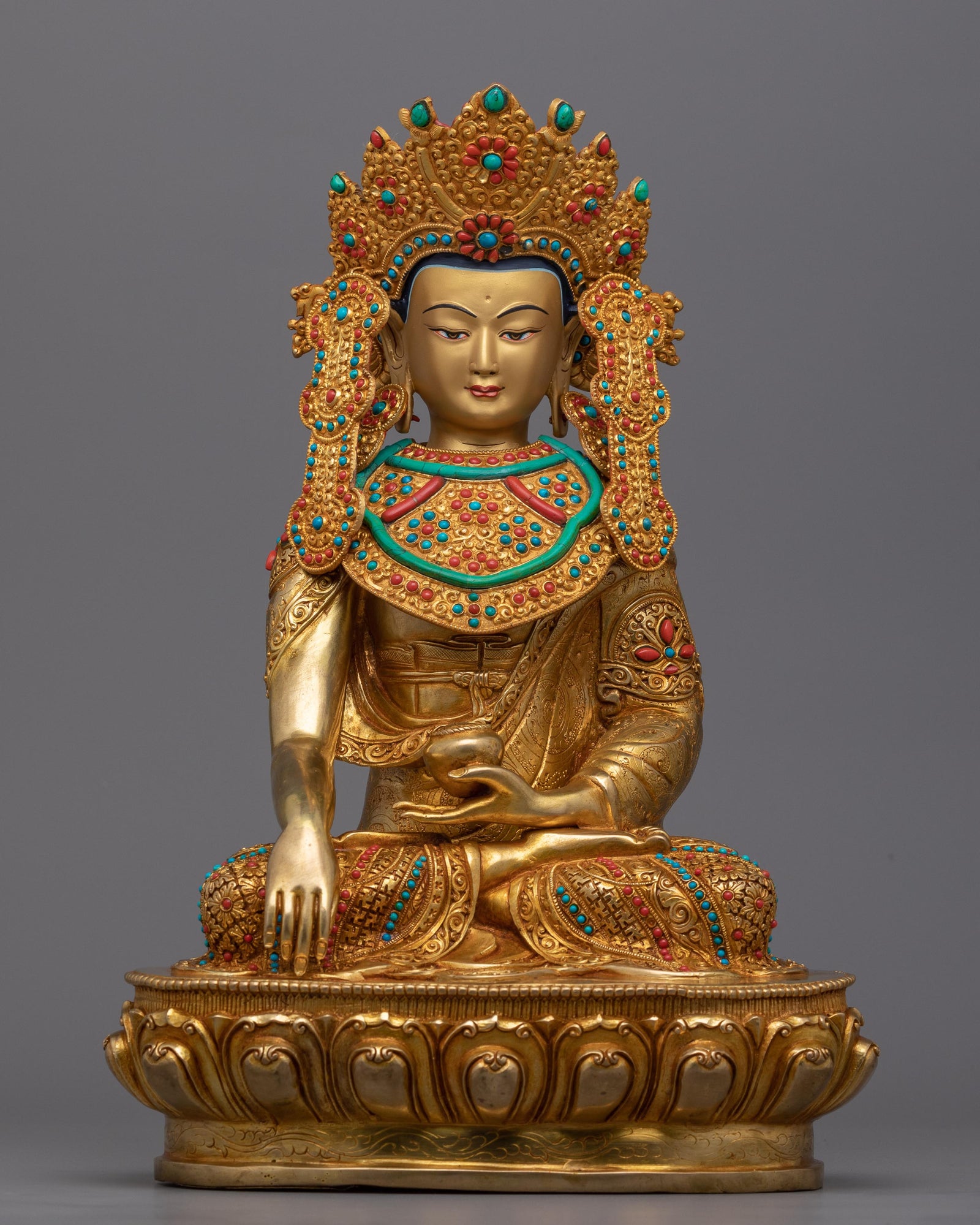 Statue of Buddah Shakyamuni - The Enlightened One Bejeweled with Gemst