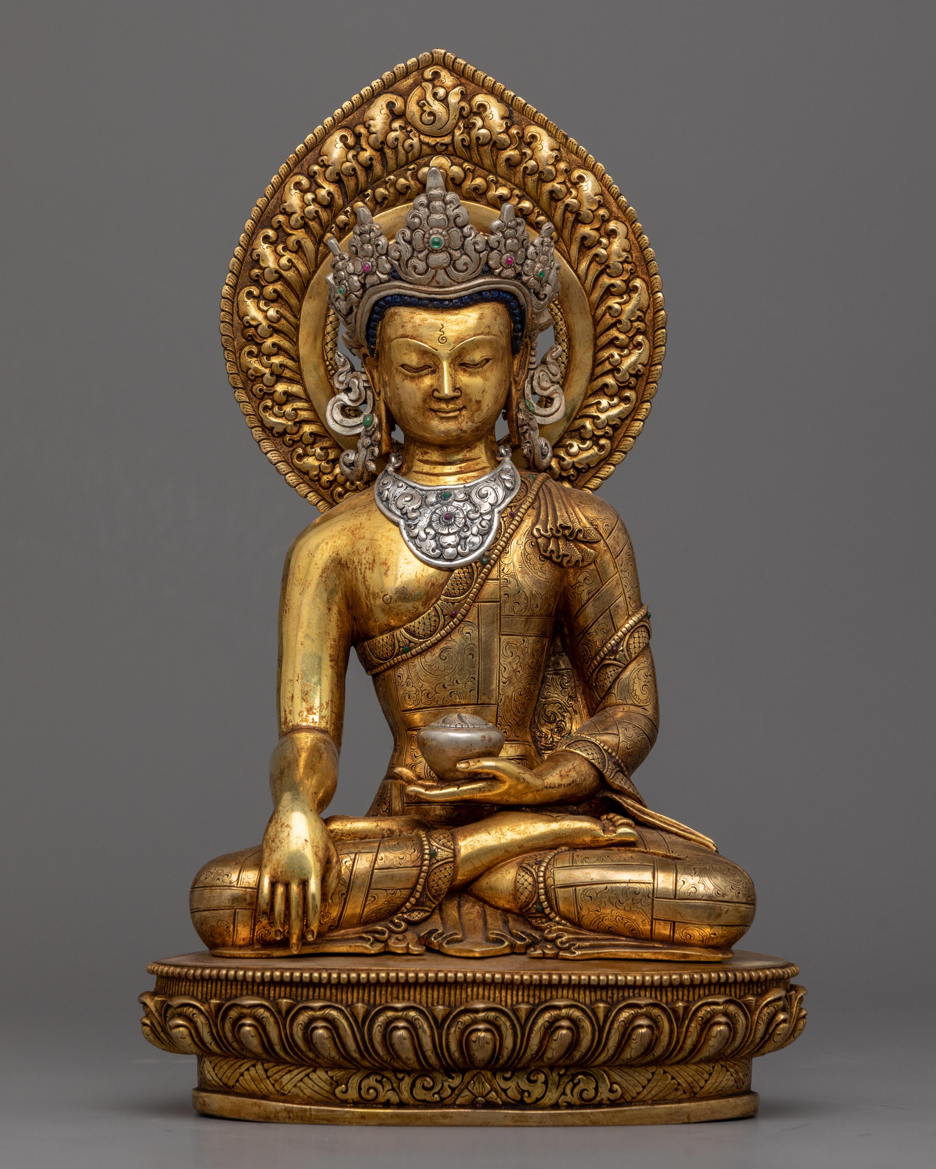Crowned Buddha Shakyamuni Statue | Traditional Buddhist Statue with an