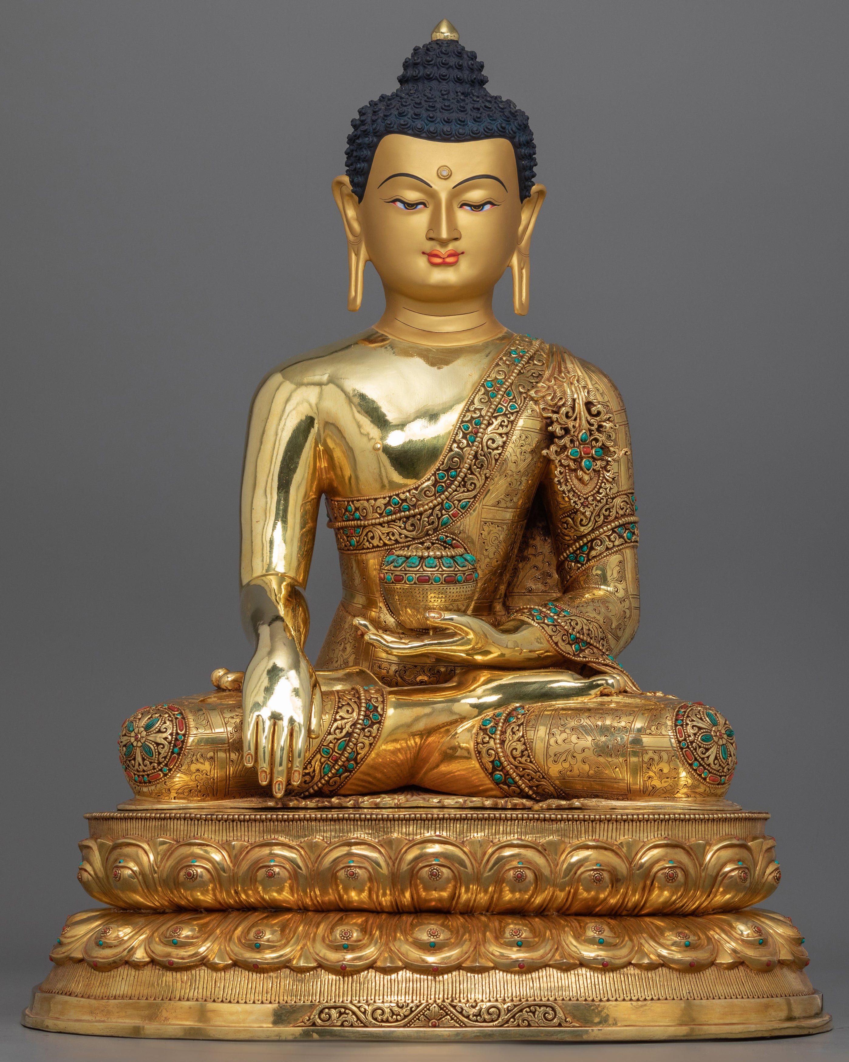 Traditional Gold-Gilded Buddha Gotama Statue | 24K Gold Hand-Carved Sc