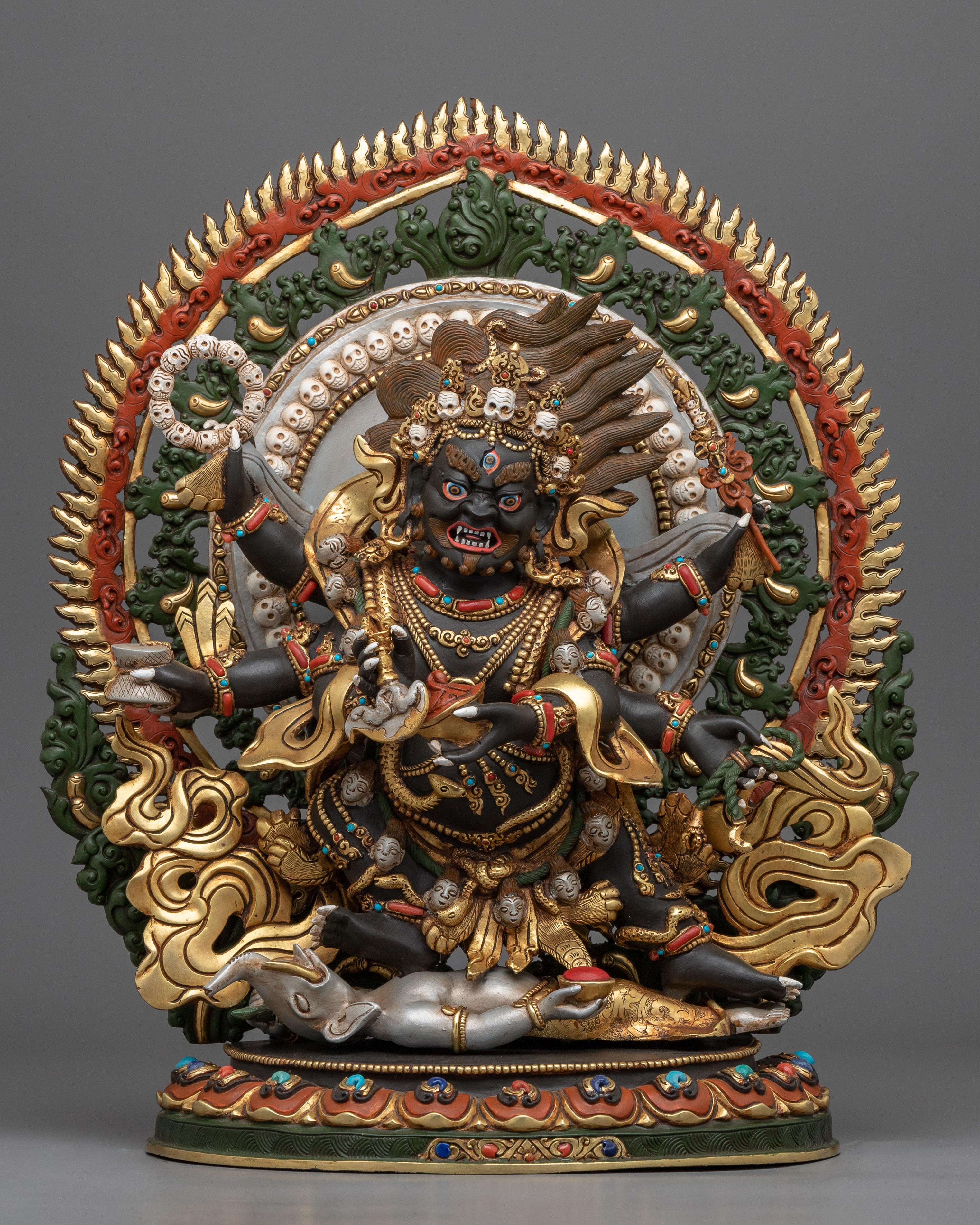 6 Armed Mahakala Statue for Meditation and Altars | Traditional Tibeta