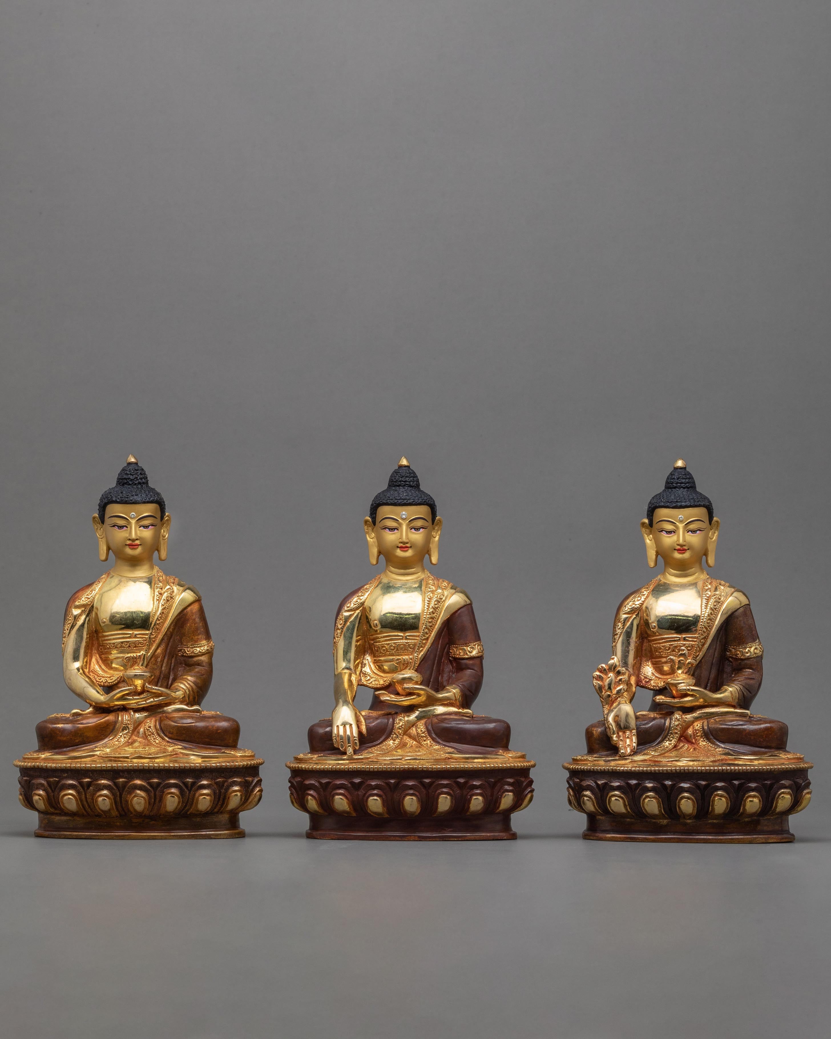 Three Buddha Sculpture Set | Shakyamuni Buddha | Medicine Buddha | Ami