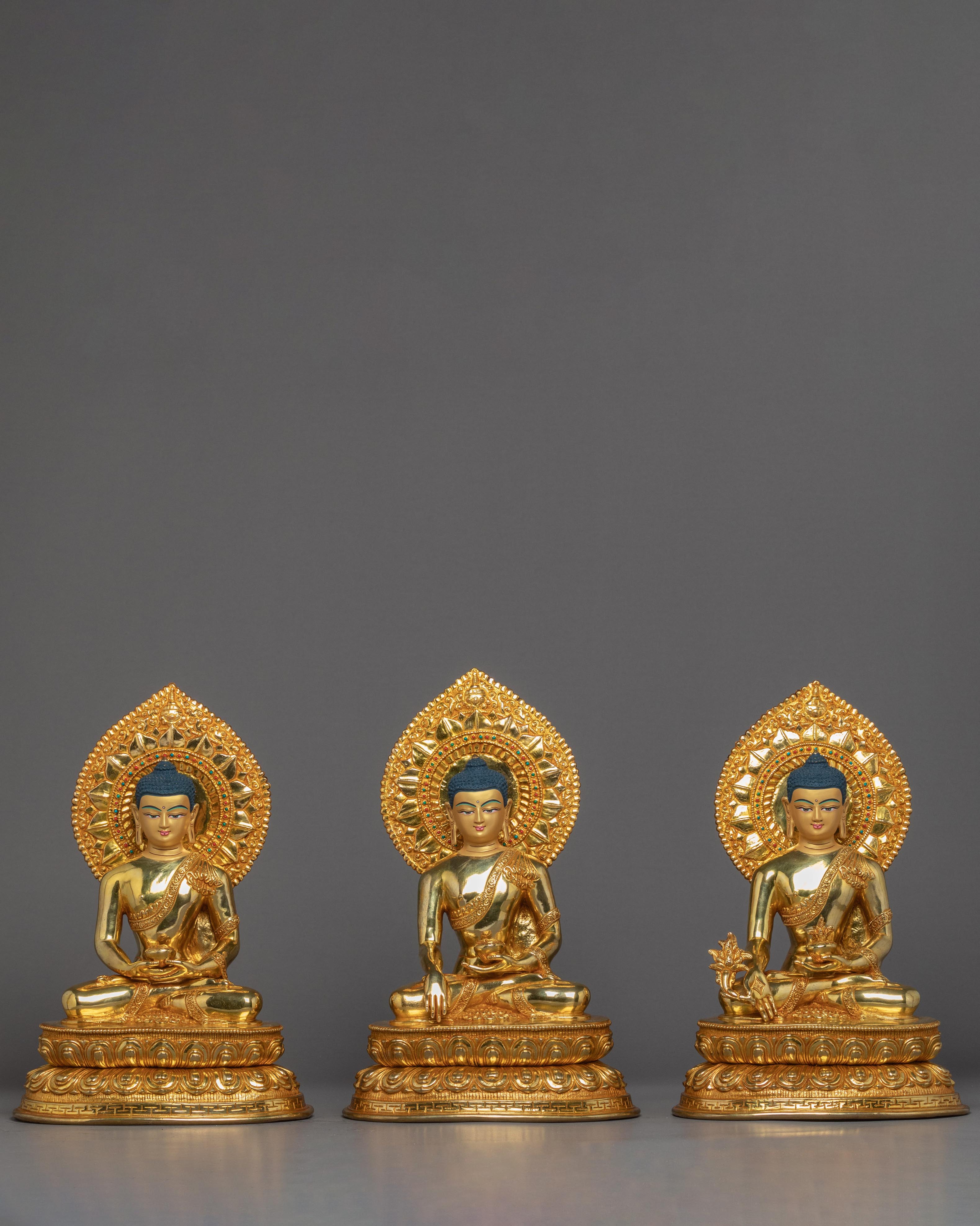 Three Buddha Statue Set | Traditional Himalayan Art Set