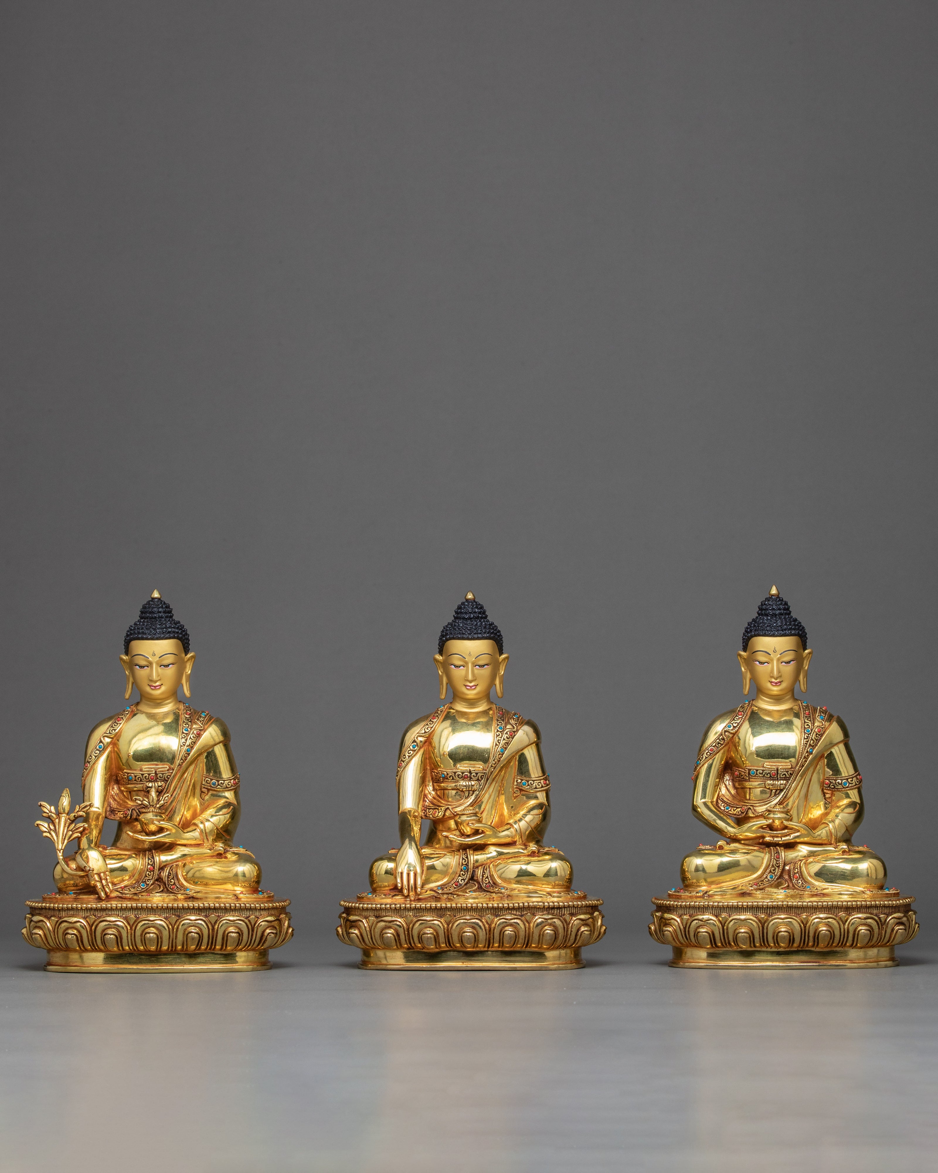 Three Buddha Sculpture | Traditionally Hand Carved Buddhist Statue