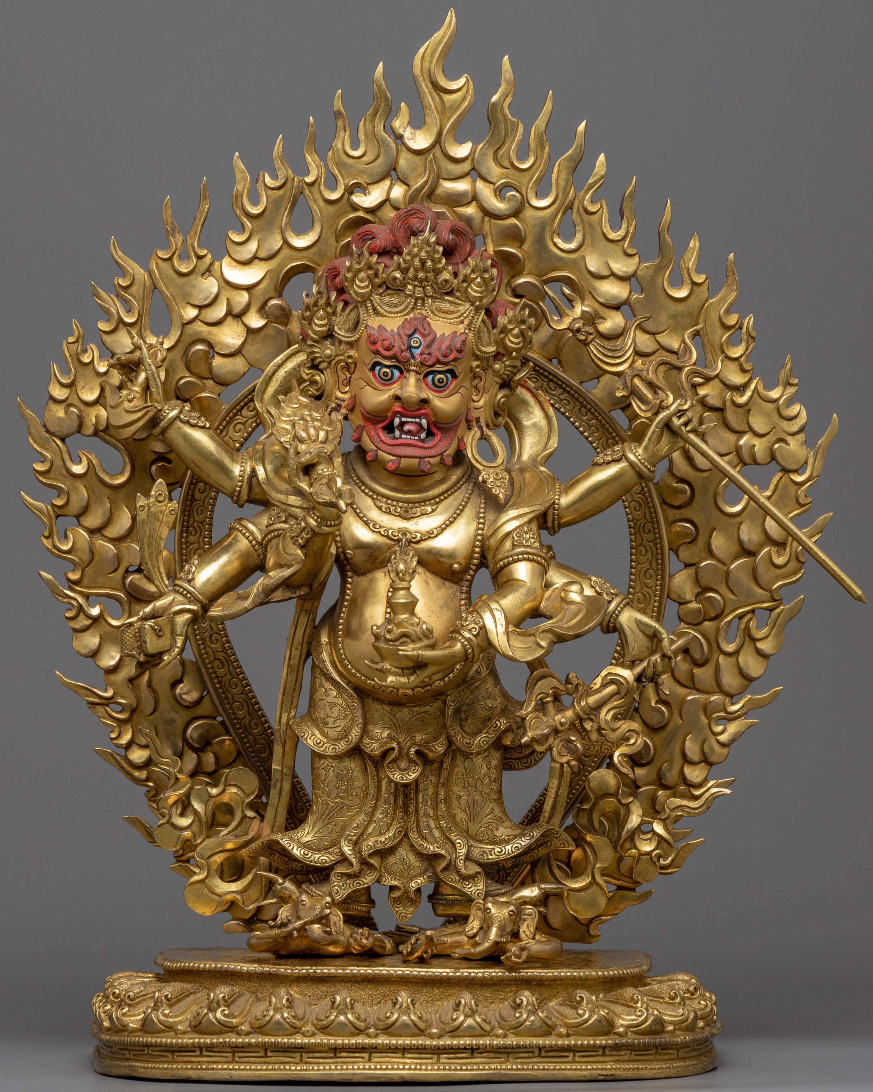 Wrathful Deity, White Mahakala Statue | Traditional Tibetan Buddhist A
